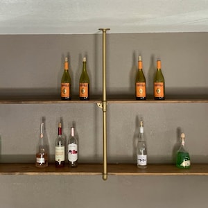 Shelving Industrial Pipe Wood Shelf, for Bar Kitchen Industrial Brass ...