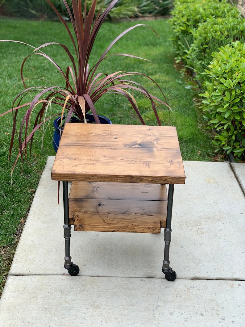 Nightstand Pipe Industrial Table Table With Shelf Wood and - Etsy
