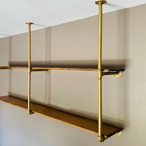 Shelving Industrial Pipe Wood Shelf, for Bar Kitchen Industrial Brass ...
