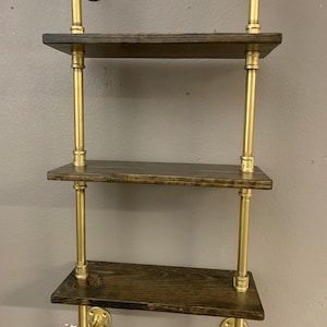 Wall Shelf, Gold Pipe Painted, Wood Pipe Shelving Unit, Wood Shelves ...