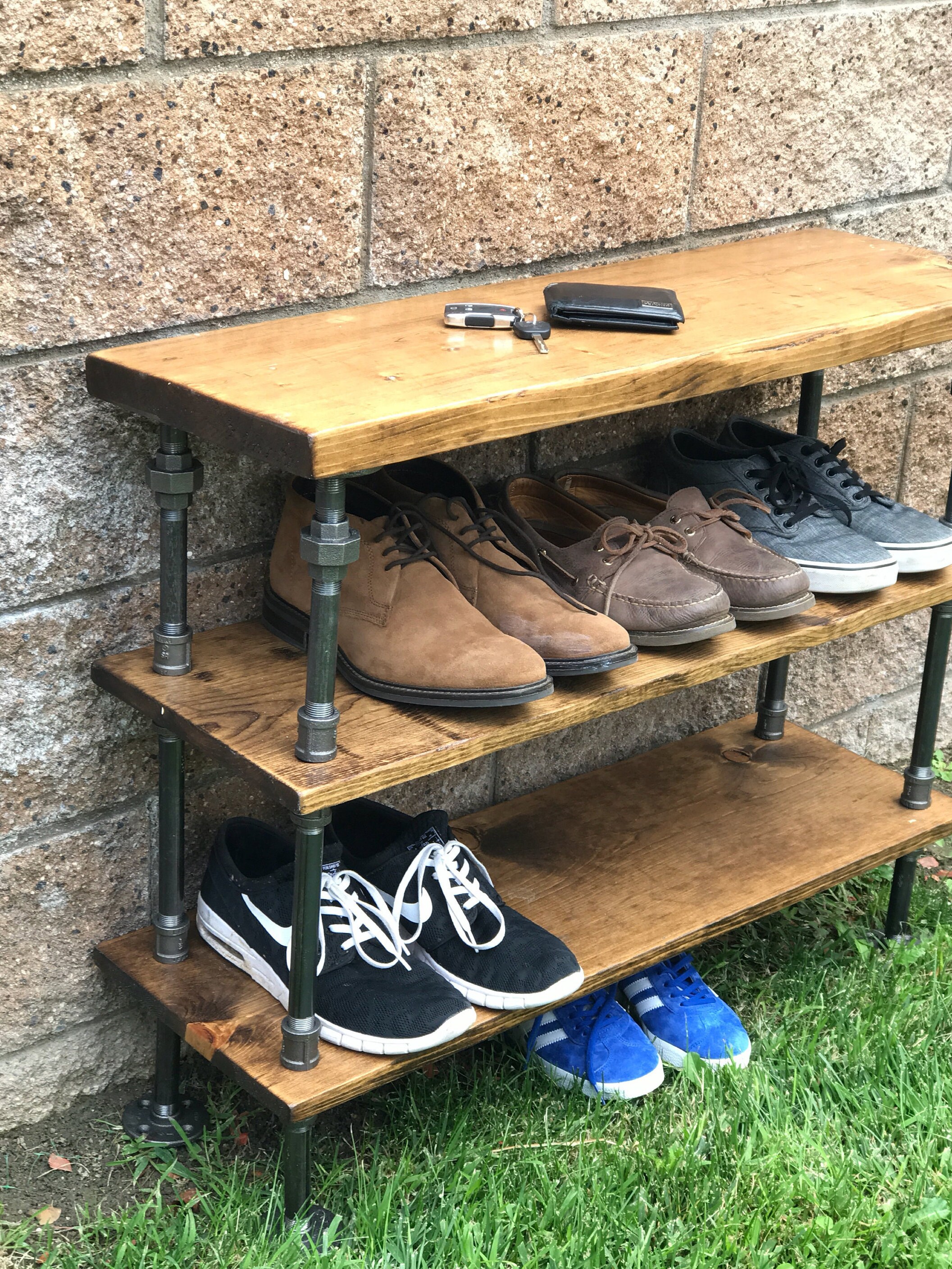 Pipe Shelf Industrial Shoe Rack Entry Table Stand Alone - Etsy