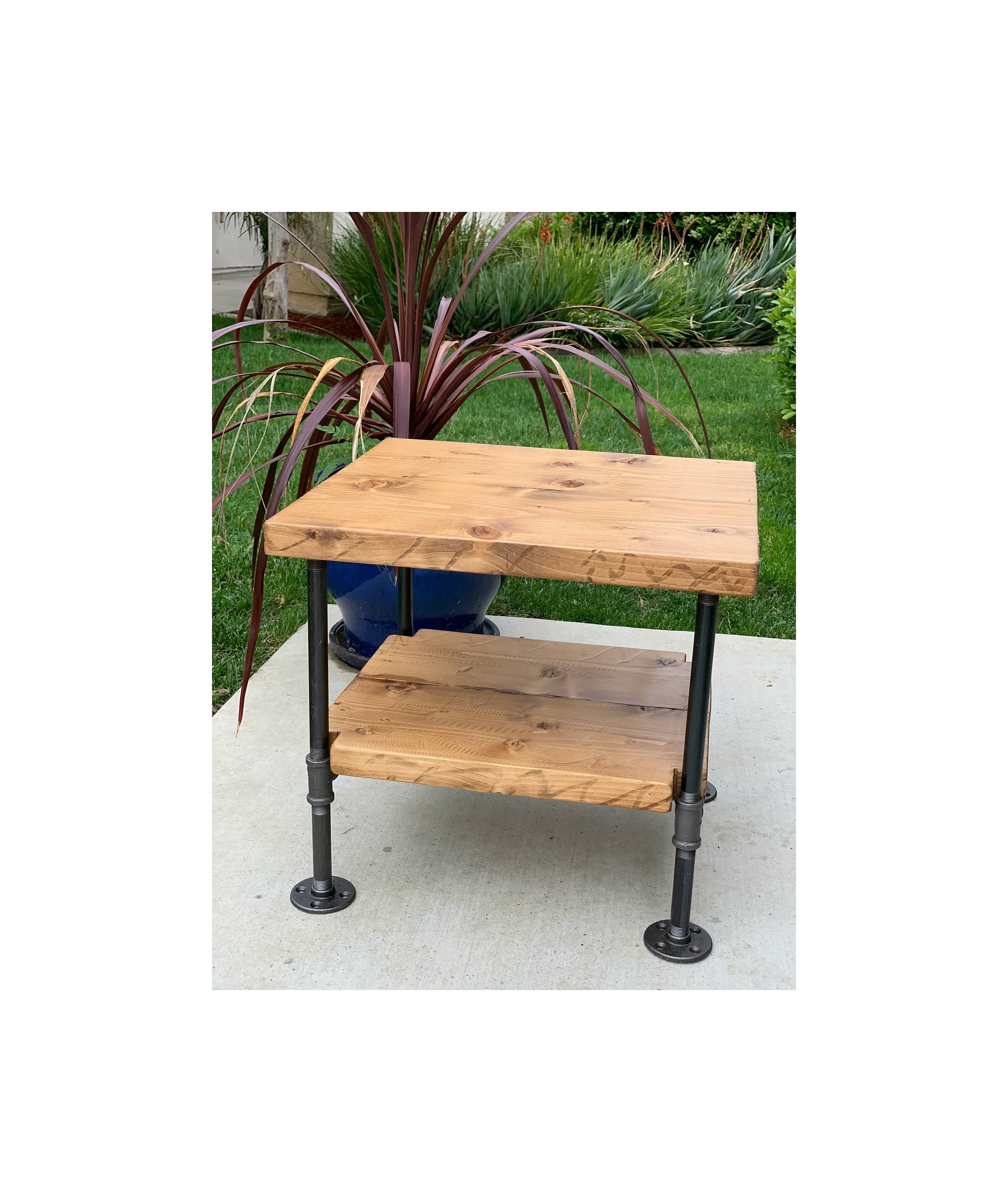 Nightstand Pipe Industrial Table Table With Shelf Wood and | Etsy