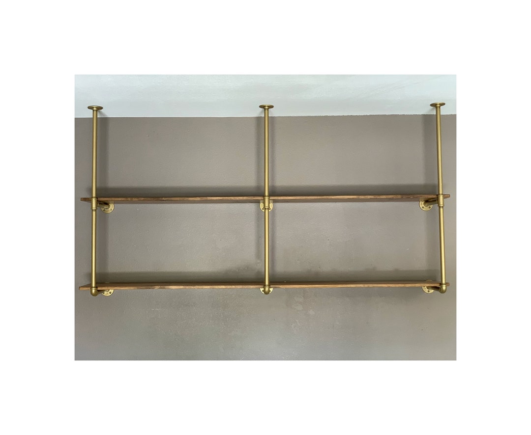 Shelving Industrial Pipe Wood Shelf, for Bar Kitchen Industrial Brass ...