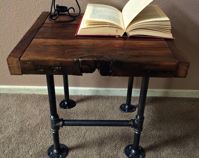 Steampunk Style Side Table Nightstand Reclaimed Barn Wood Industrial ...