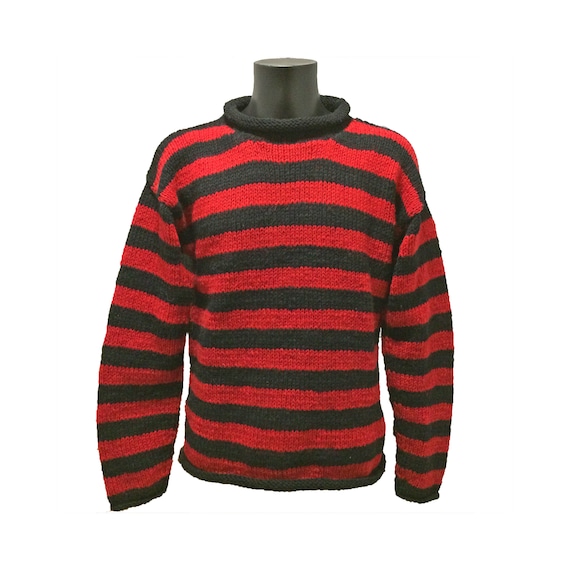Quality Handmade Unisex Black Red Stripe Quality Knitted | Etsy UK