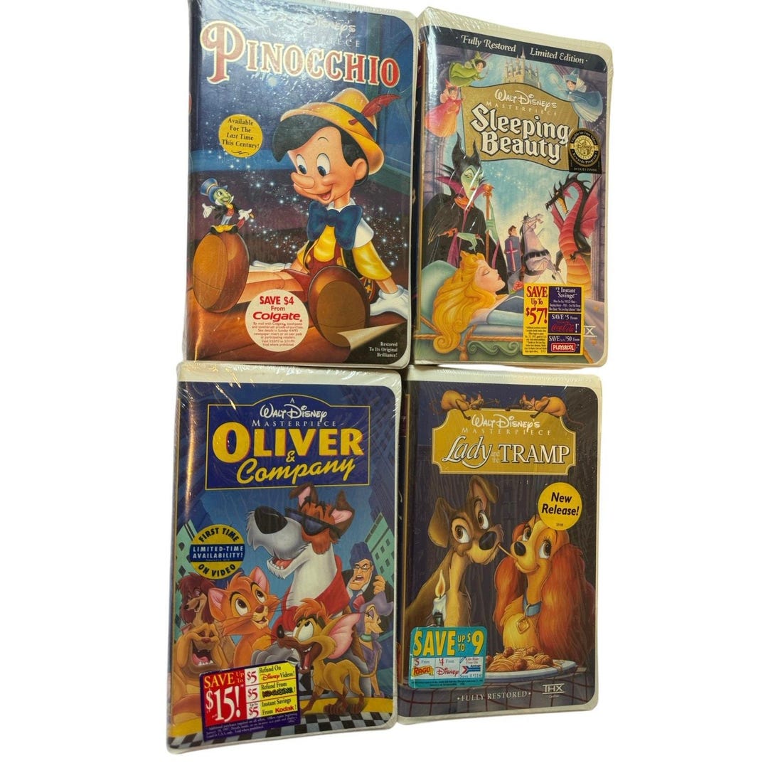 Disney Masterpiece VHS Lot Sealed 90s Pinocchio Sleeping Beauty Oliver ...