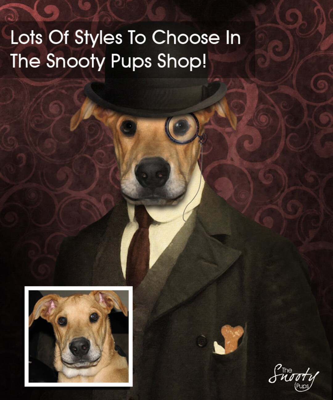 Custom Pet Portrait: Victorian Dog With Bowler Hat & Monocle - Etsy