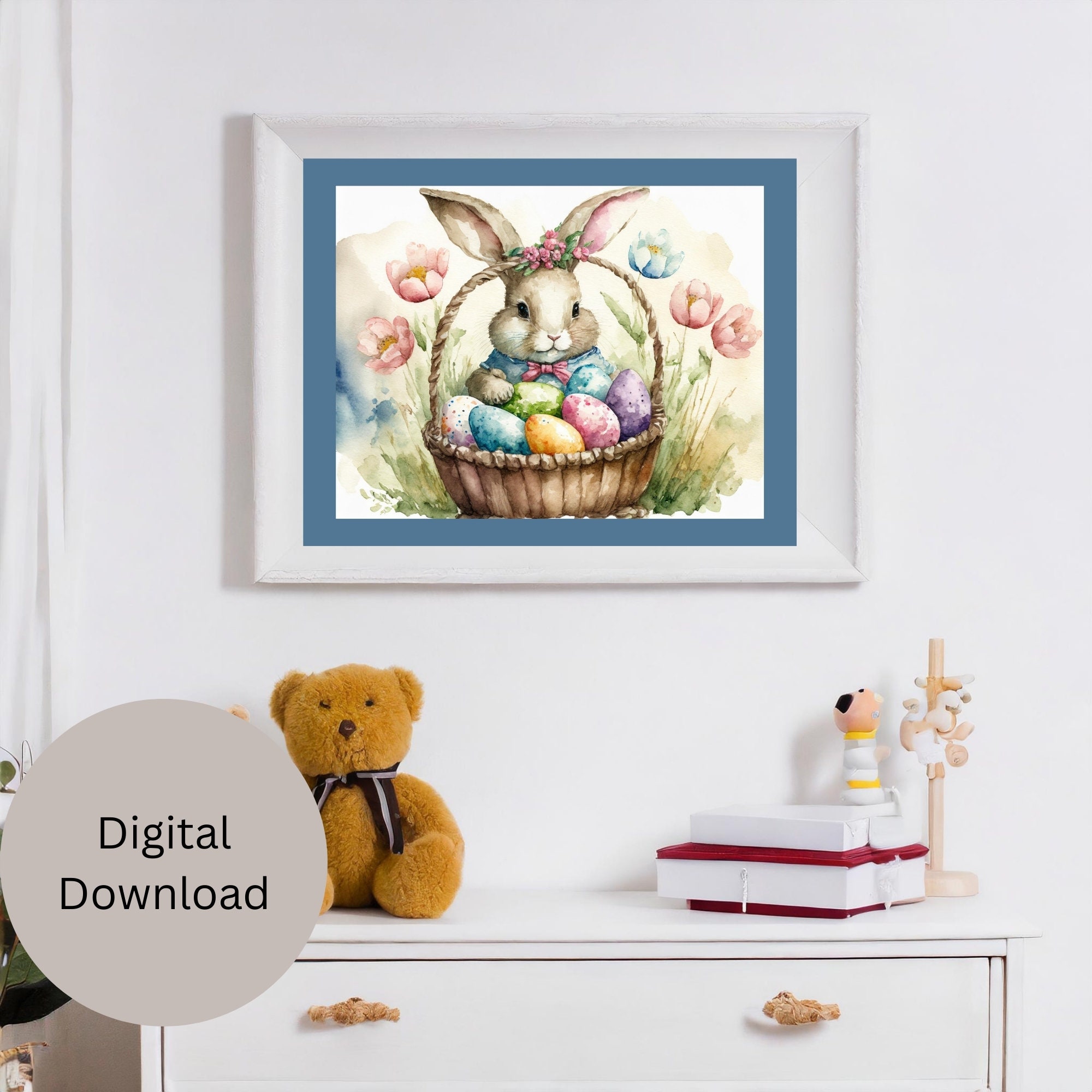 Bunny in Easter Basket Easter Wall Decor, Easter Wall Art, Room Wall ...