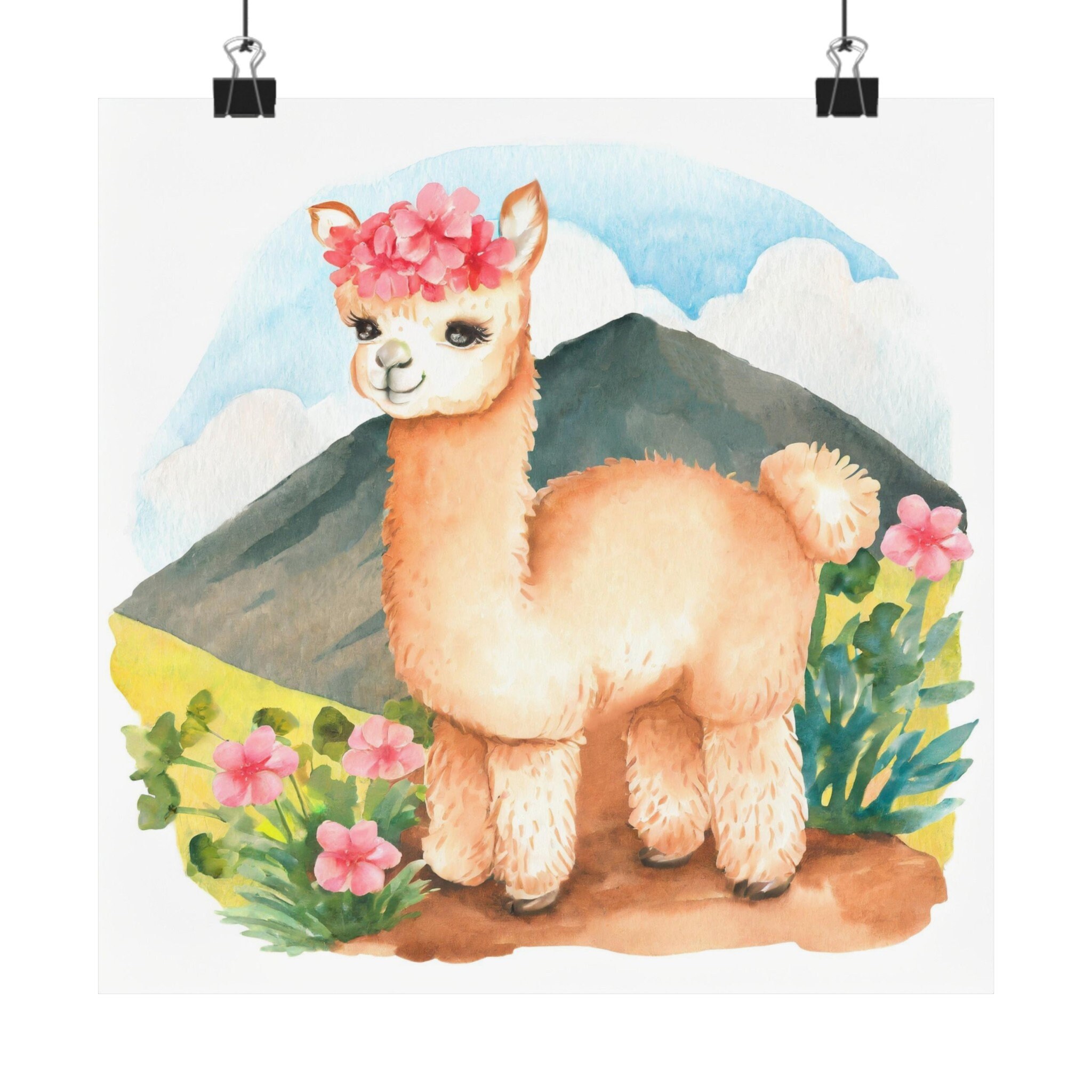 Whimsical Wonder: Alpaca With Flowers Art Print, Nursery Wall Decor ...