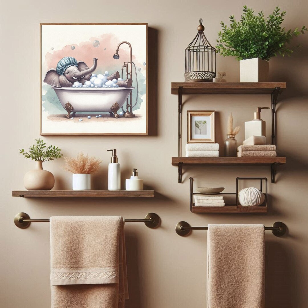 Tub Time for Trunks: Adorable Elephant Bath Art Print, Elephant ...