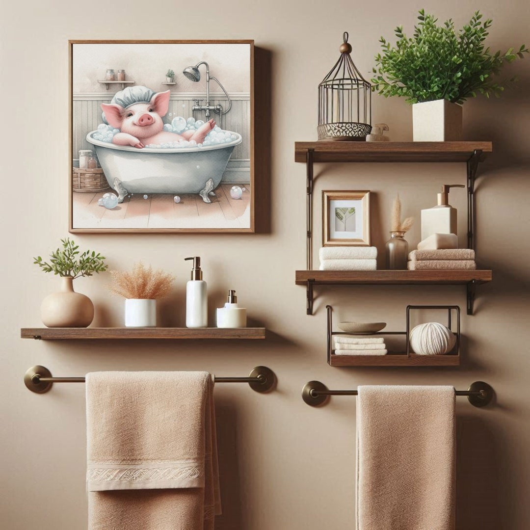 Playful Pig Bath Art Print: Funny Farmhouse Bathroom Decor - Etsy