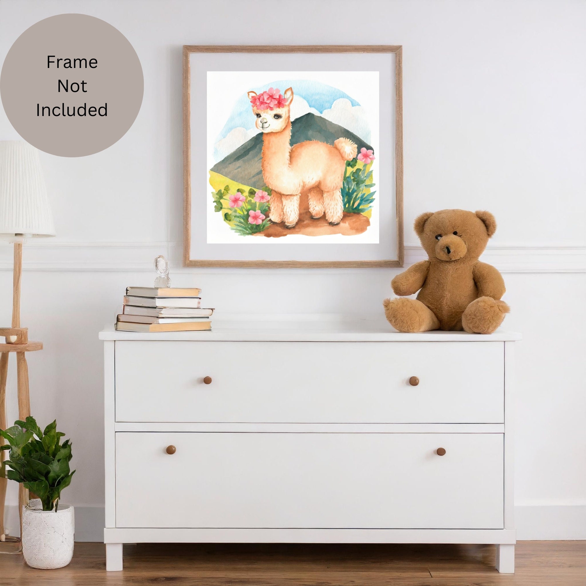 Whimsical Wonder: Alpaca With Flowers Art Print, Nursery Wall Decor ...