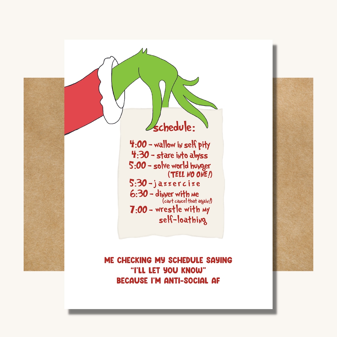 Grinch Christmas Card -- Grinch Funny Christmas Card // Grinch Schedule ...