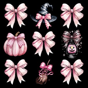 Pastel Pink Halloween Bows Clipart, Cute Witchy Pumpkin and Lantern ...