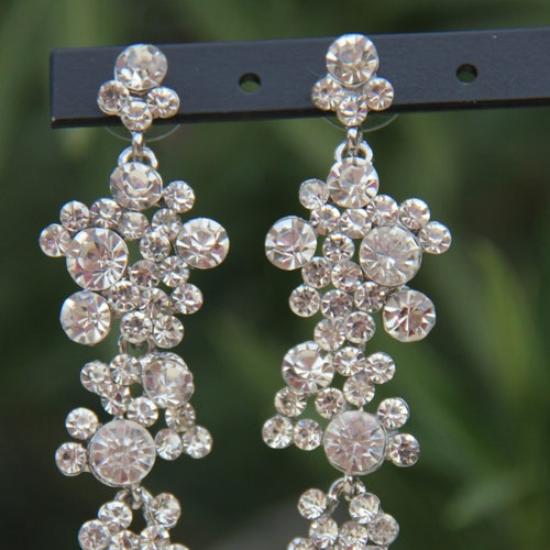 Clear Rhinestone Dangle Earrings Drop Earrings Rhinestone Etsy