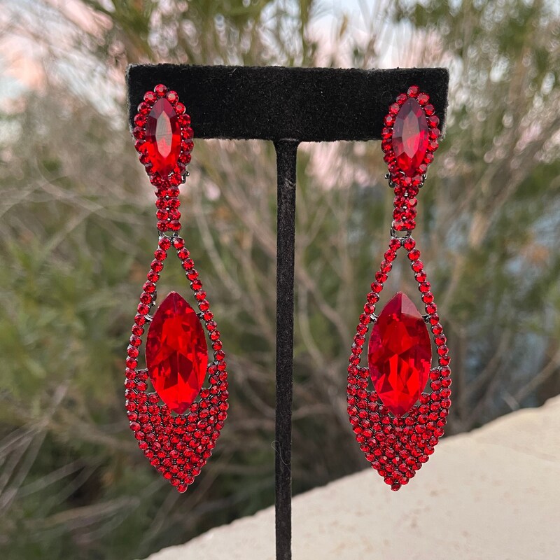 Red Clip Earrings - Etsy