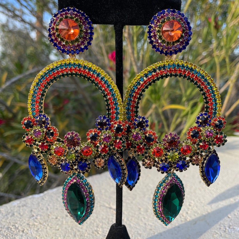 Large Colorful Earrings - Etsy