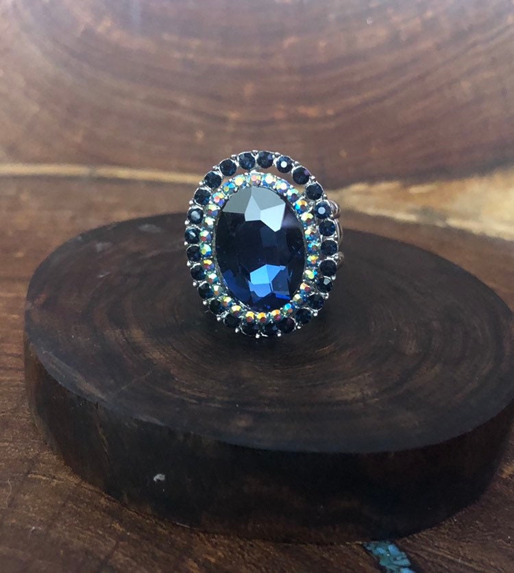 Custom Order -navy Rhinestone Ring, Navy Blue Ring - Etsy
