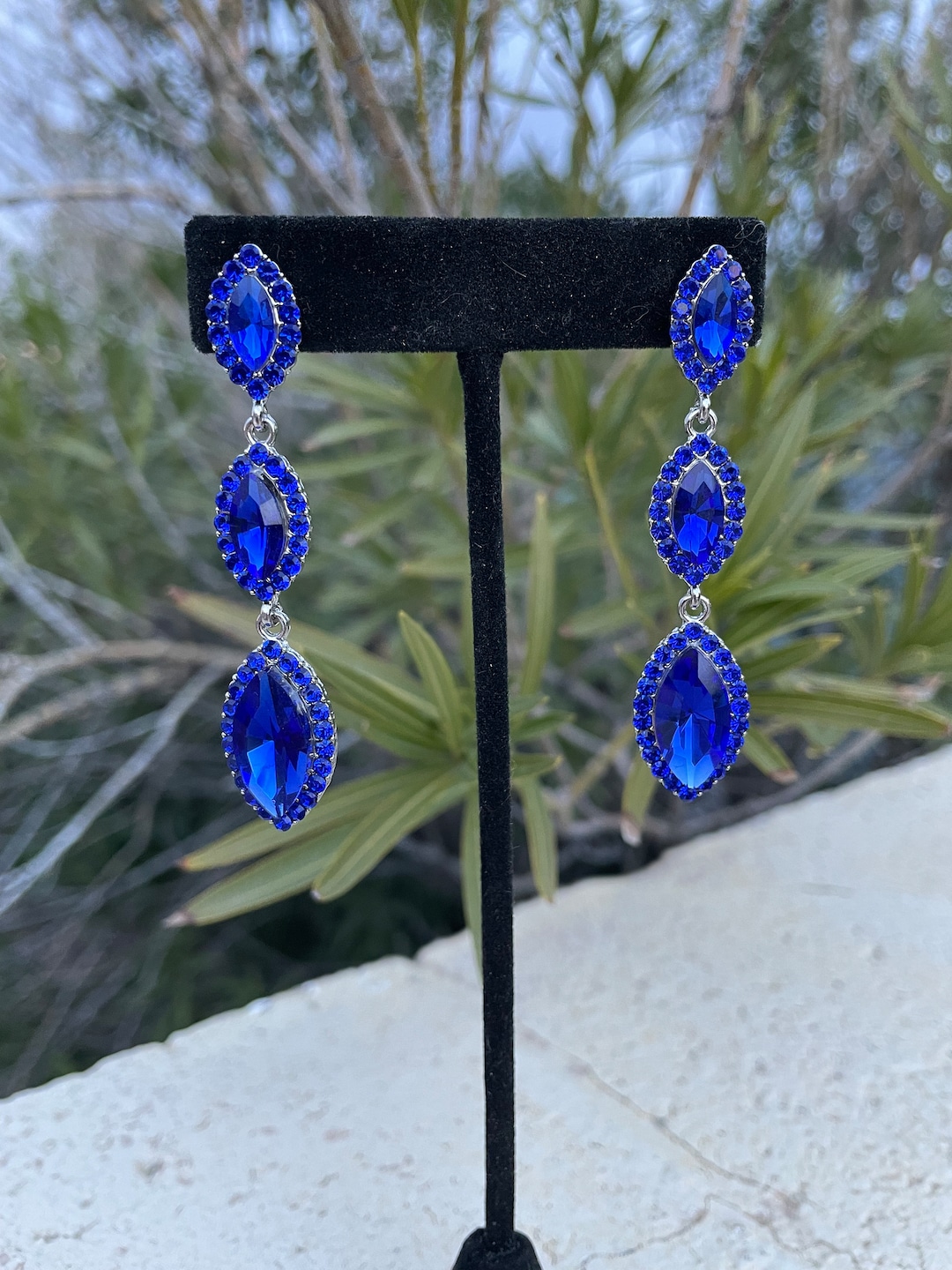 Cobalt Blue Prom Earrings, Royal Blue Earrings, Blue Long Earrings - Etsy
