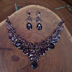 Amethyst Purple Necklace and Earrings Set, Deep Purple Rhinestone ...