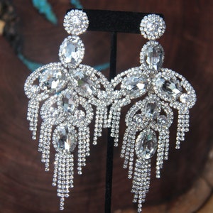 Extra Large Rhinestone Earrings, Long AB Rhinestone Earrings, Wide ...