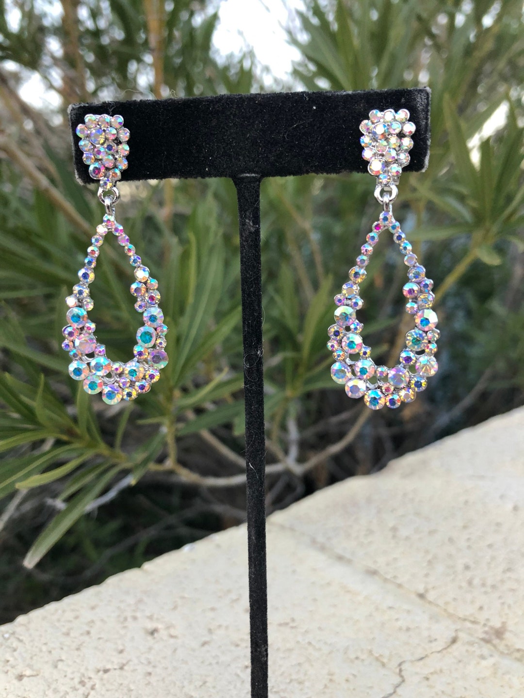 Ab Prom Hoops, Iridescent Clip on Hoops, Aurora Borealis Hoops, Ab ...