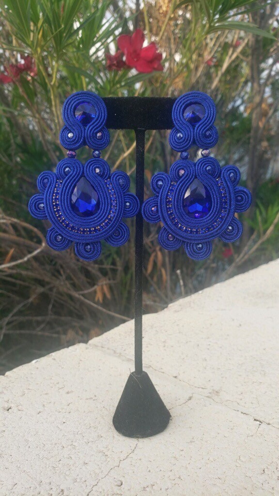 Royal Blue Clip on Earrings, Blue Statement Clip on Earrings, Large ...