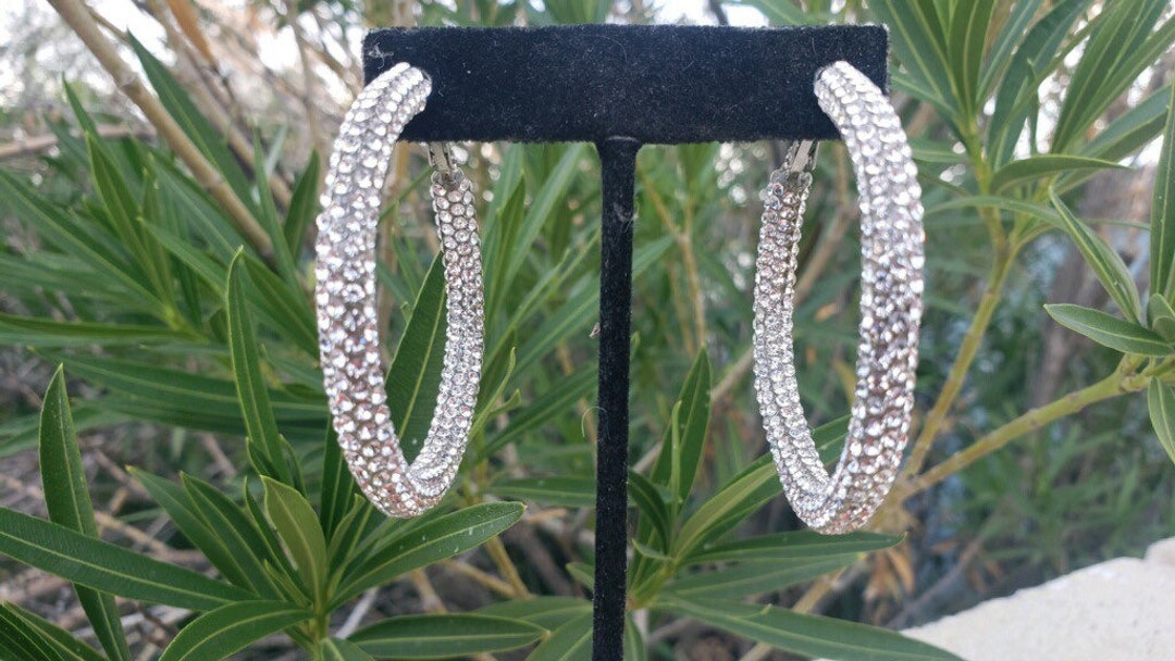 Crystal Rhinestone Hoops, Prom Hoop Earrings, Fitness Competition Hoops ...