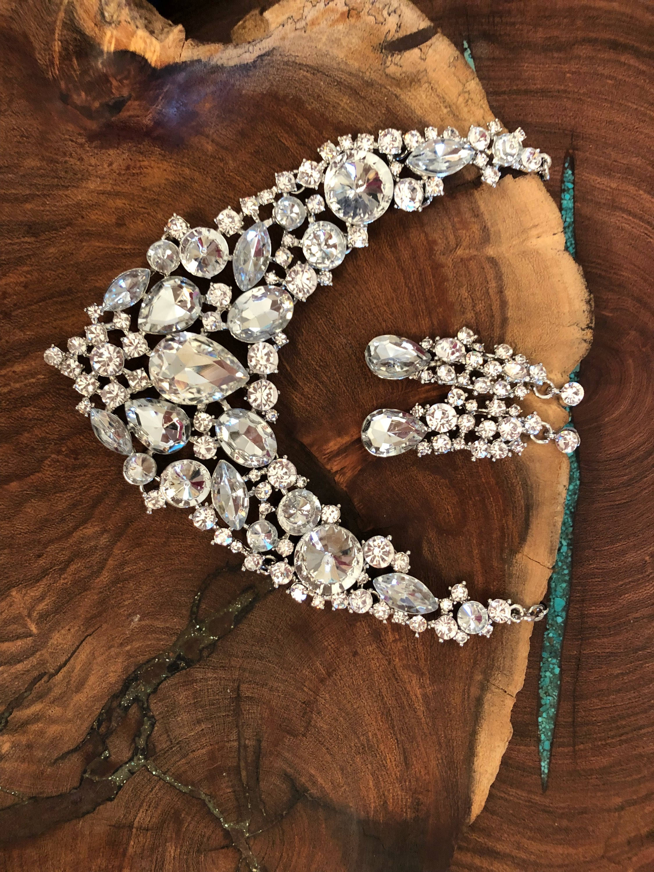 Rhinestone necklace set statement rhinestone necklace | Etsy
