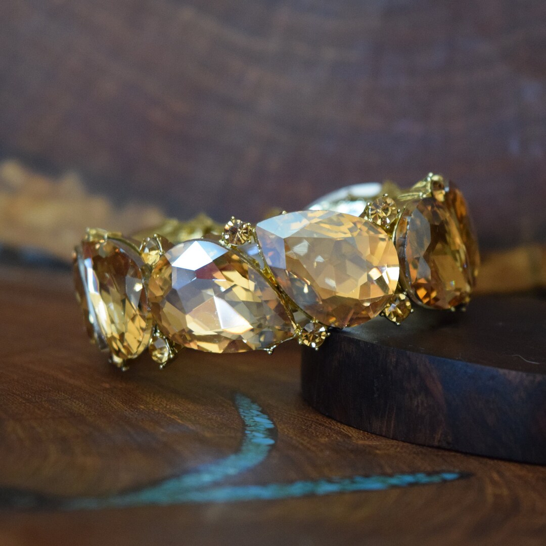 Gold Bracelet, Gold Prom Bracelet, Gold Rhinestone Bracelet, Gold ...
