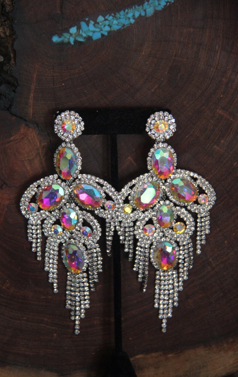 Extra large rhinestone earrings long AB rhinestone earrings | Etsy