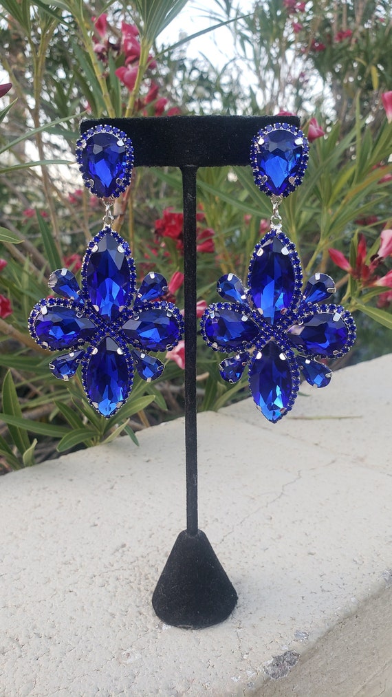 Royal Blue Clip on Earrings Statement Blue Clip on Earrings - Etsy