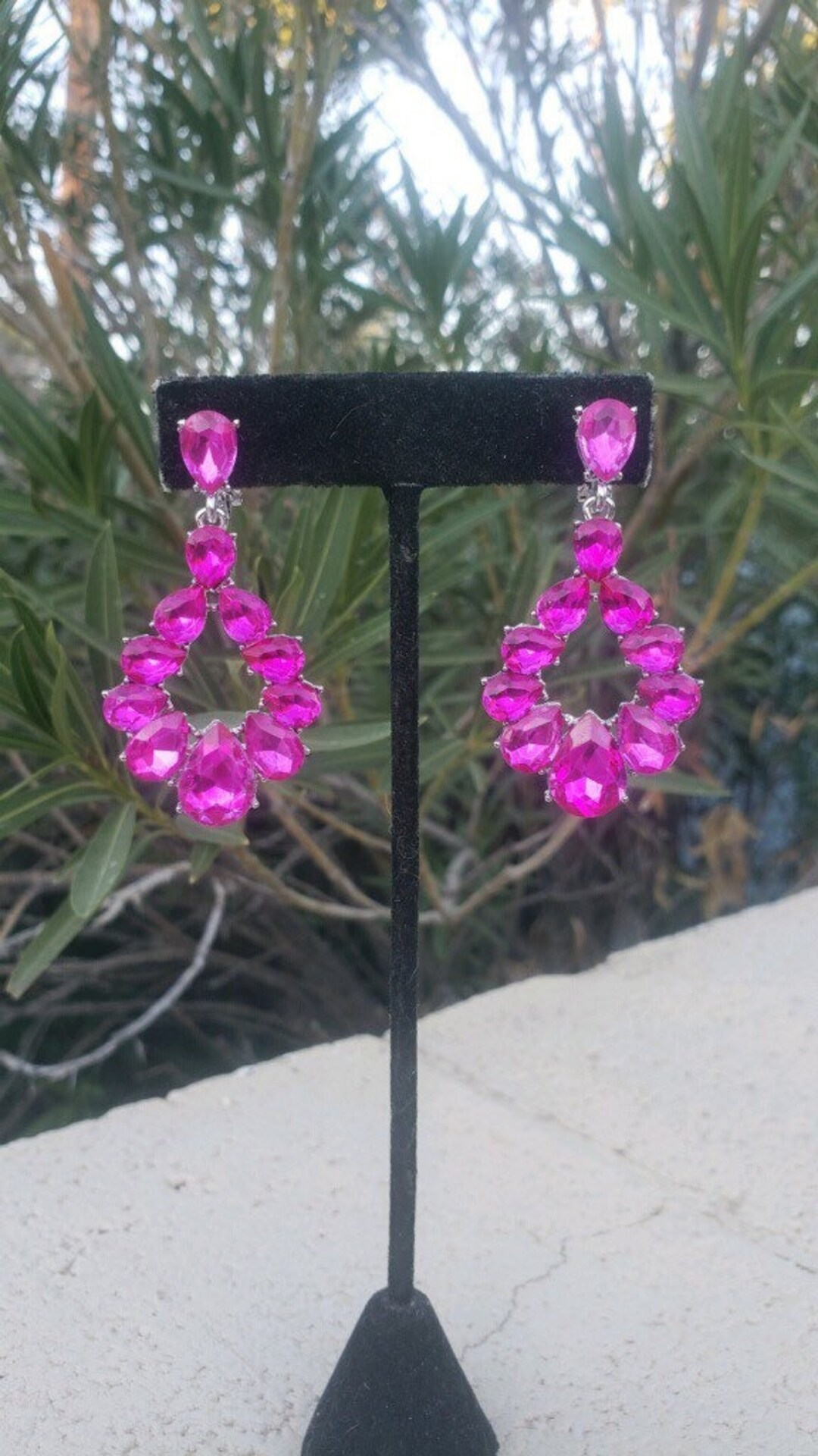 Pink Clip on Earrings, Hot Pink Earrings, Pink Rhinestone Clip on ...