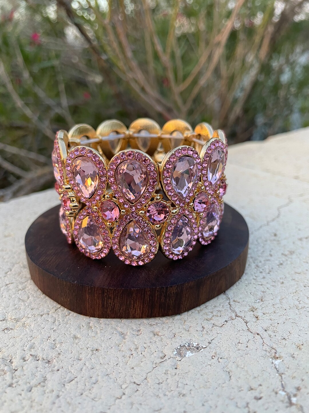 Light Pink Rhinestone Bracelet, Wide Pink Bracelet, Large Light Pink ...