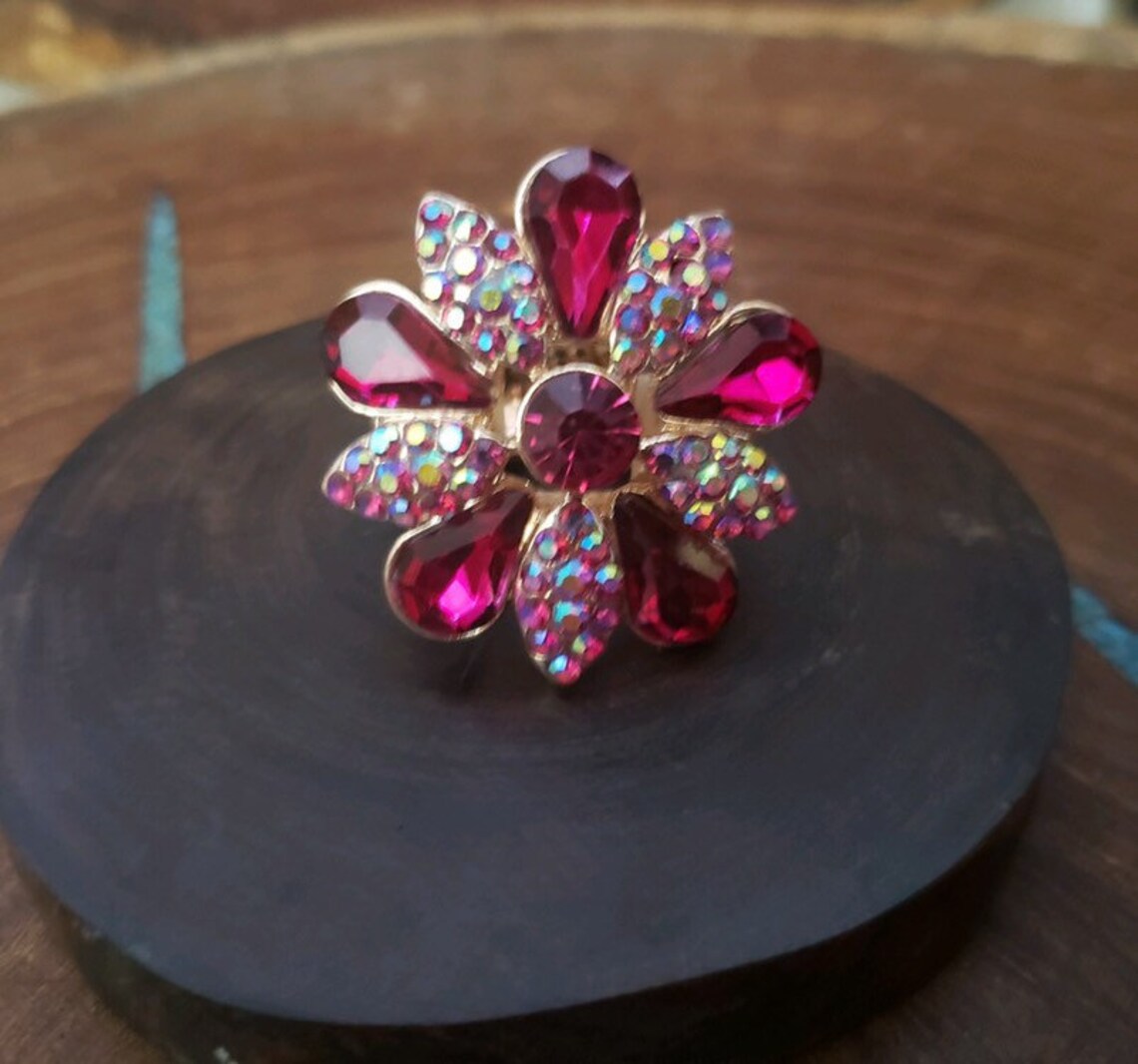 Fuchsia Ring Hot Pink Rhinestone Ring Magenta Rhinestone | Etsy