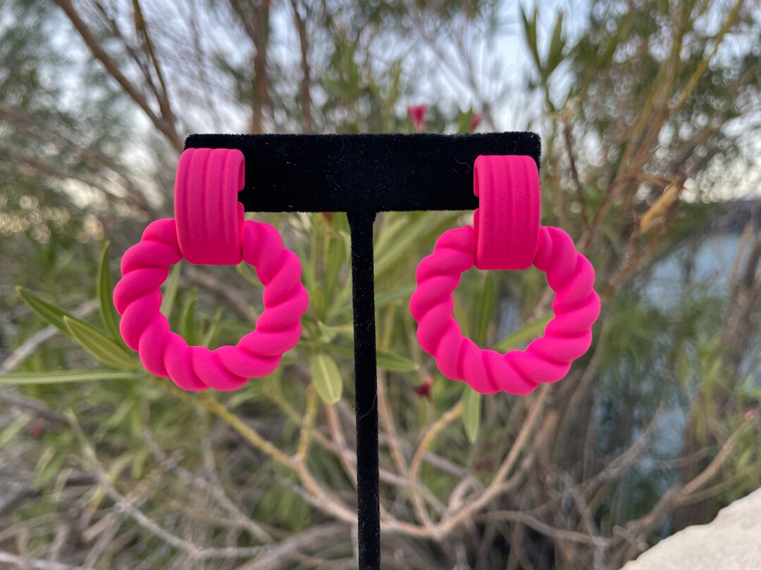 Barbie Pink Hoop Earrings, Hot Pink Hoops, Neon Pink Earrings - Etsy