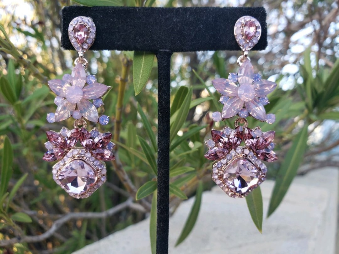 Pink Earrings, Light Pink Rhinestone Earrings, Pastel Pink Bridal ...