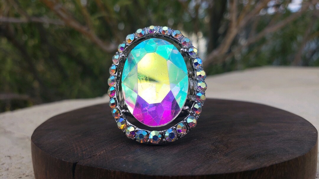 Ab Rhinestone Ring, Aurora Borealis Ring, Ab Statement Ring, Ab Large ...