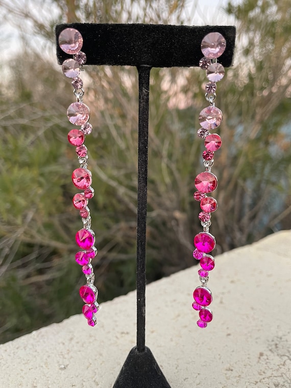 Pink ombre rhinestone earrings pink mix long earrings