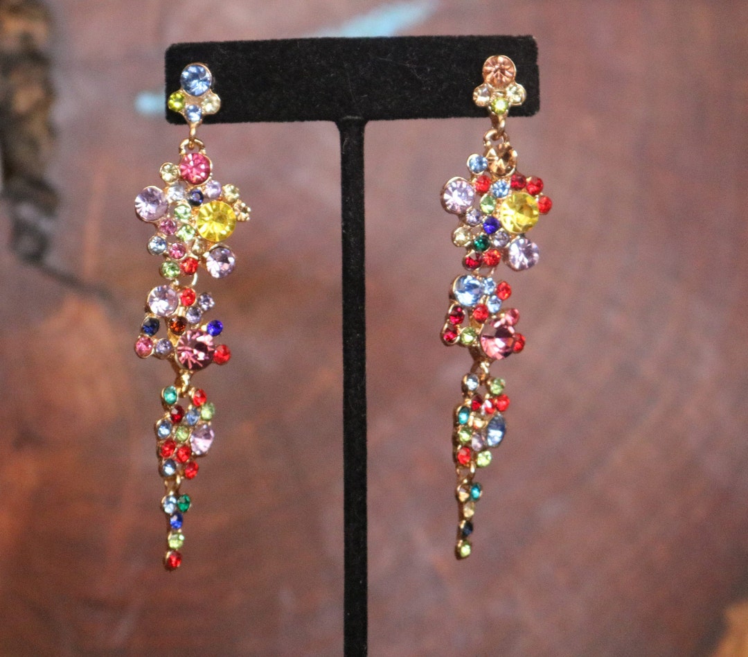 Multi Color Dangle Earrings, Multi Color Prom Earrings, Multi Color ...
