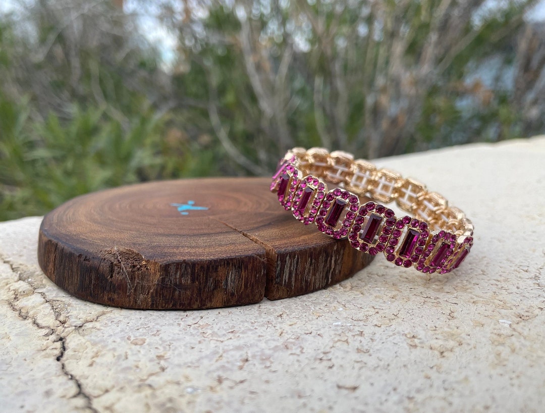 Fuchsia Prom Bracelet, Magenta Rhinestone Bracelet, Fuchsia Ballroom ...