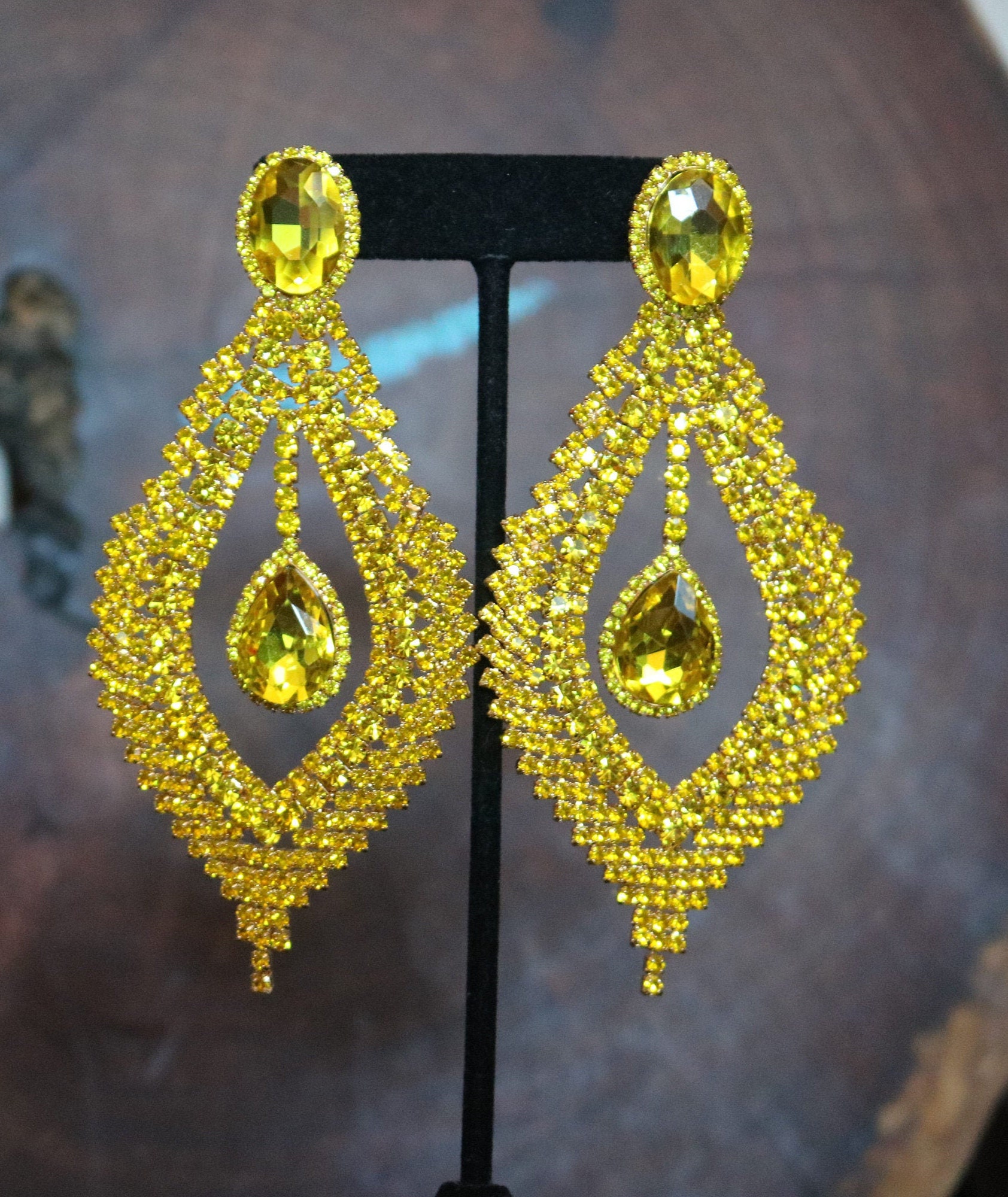 Yellow Rhinestone Earrings Yellow Chandelier Earrings Extra - Etsy Canada