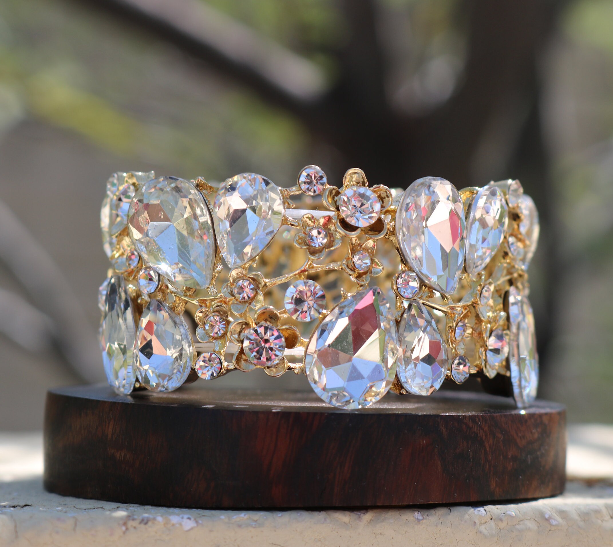 Rhinestone Bridal Bracelet Large Clear Crystal Bracelet Wide | Etsy