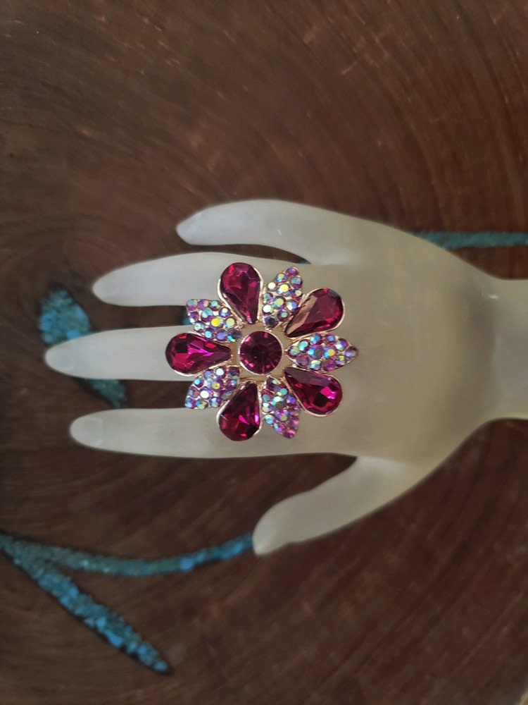 Fuchsia Ring Hot Pink Rhinestone Ring Magenta Rhinestone - Etsy UK