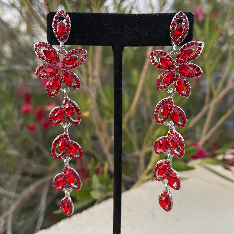 Long Red Earrings - Etsy