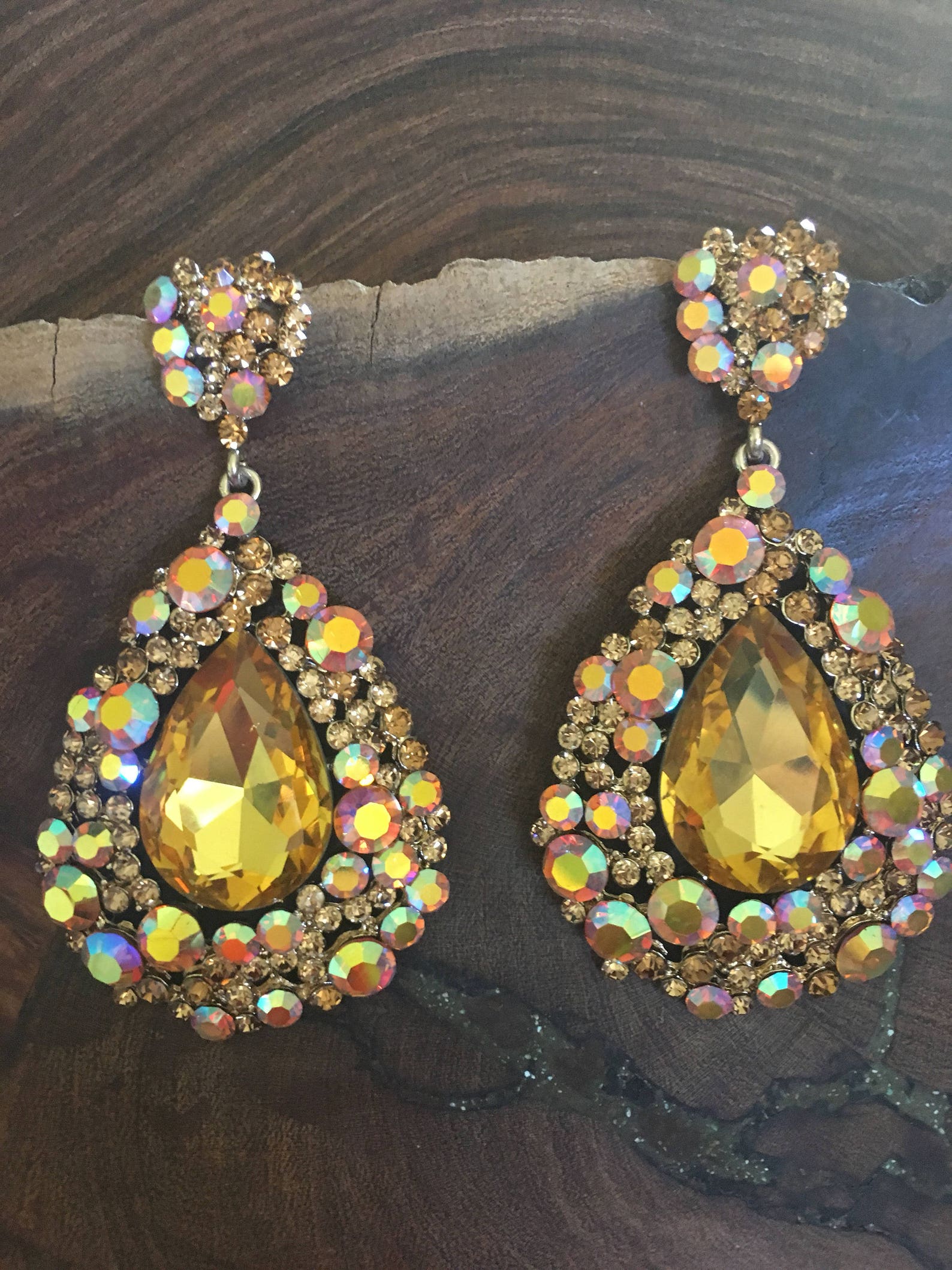 Yellow Earrings Yellow Ab Earrings Crystal Earrings Chunky - Etsy