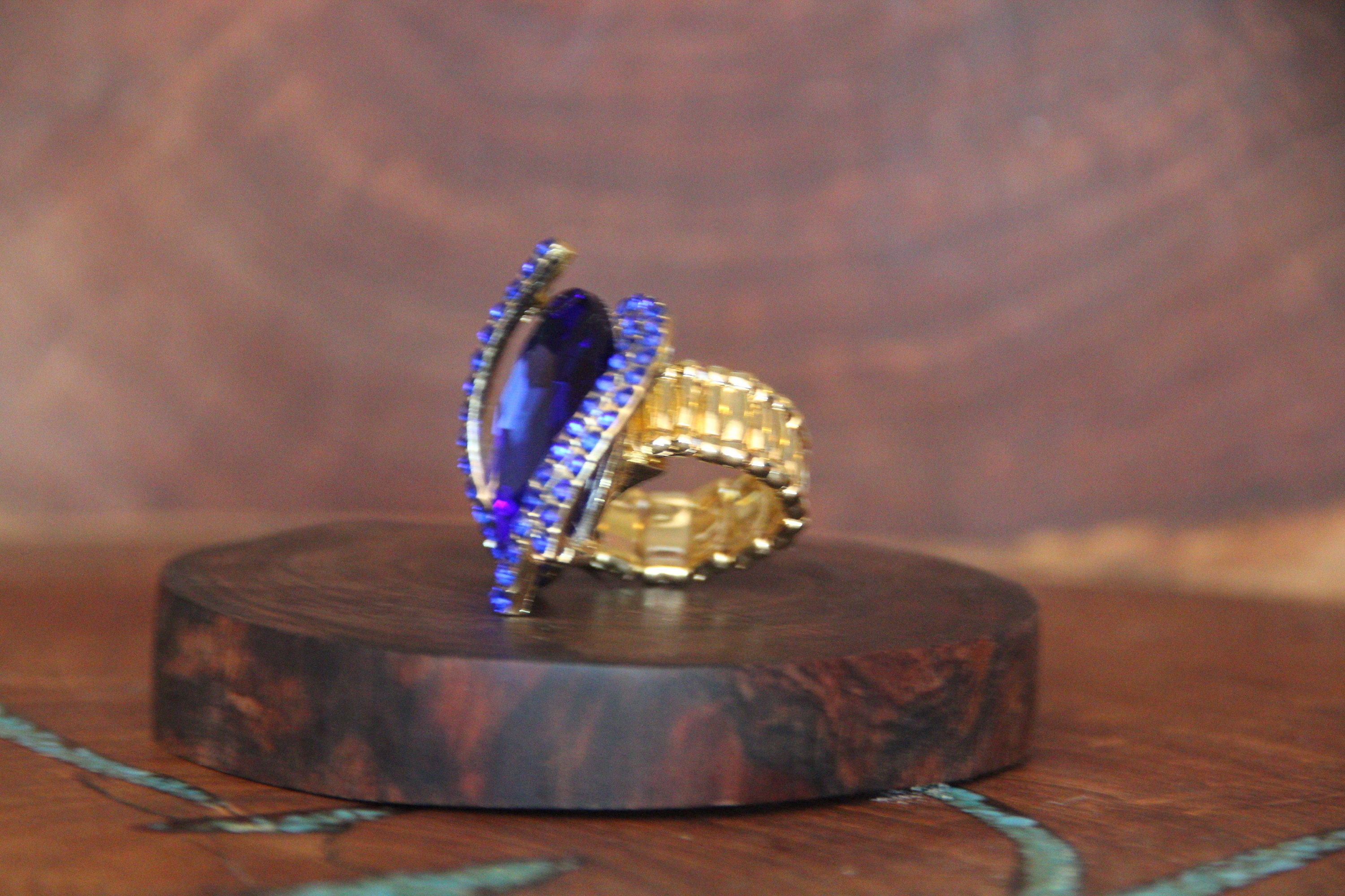 Blue Ring Blue Rhinestone Ring Oversized Royal Blue Ring | Etsy