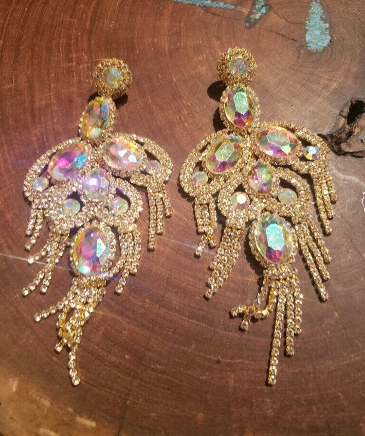 Extra large rhinestone earrings long AB rhinestone earrings | Etsy