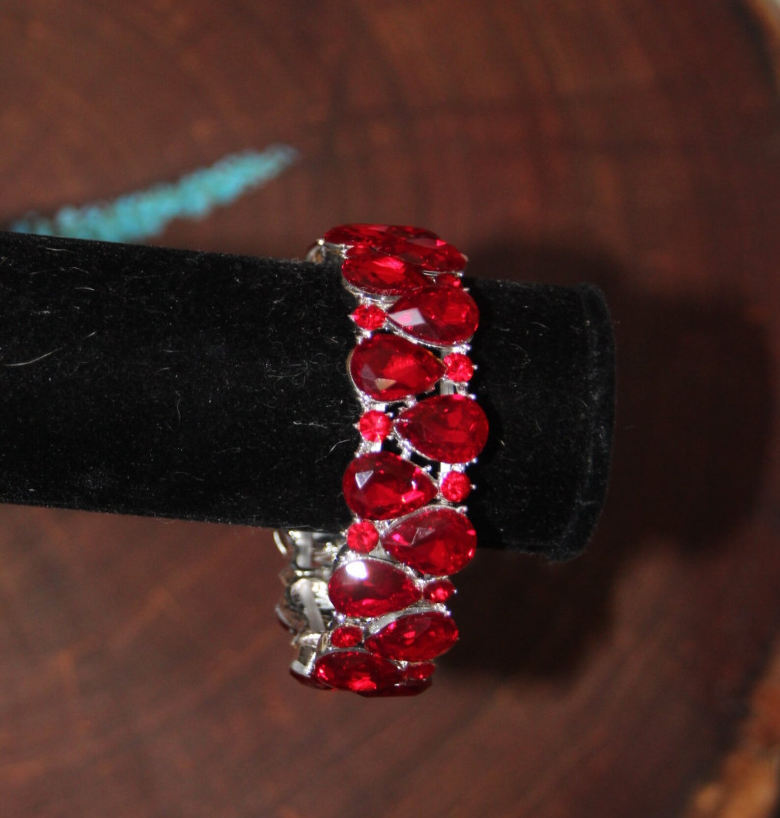 Red Bracelet, Red Rhinestone Bracelet, Red Prom Bracelet, Red Crystal ...