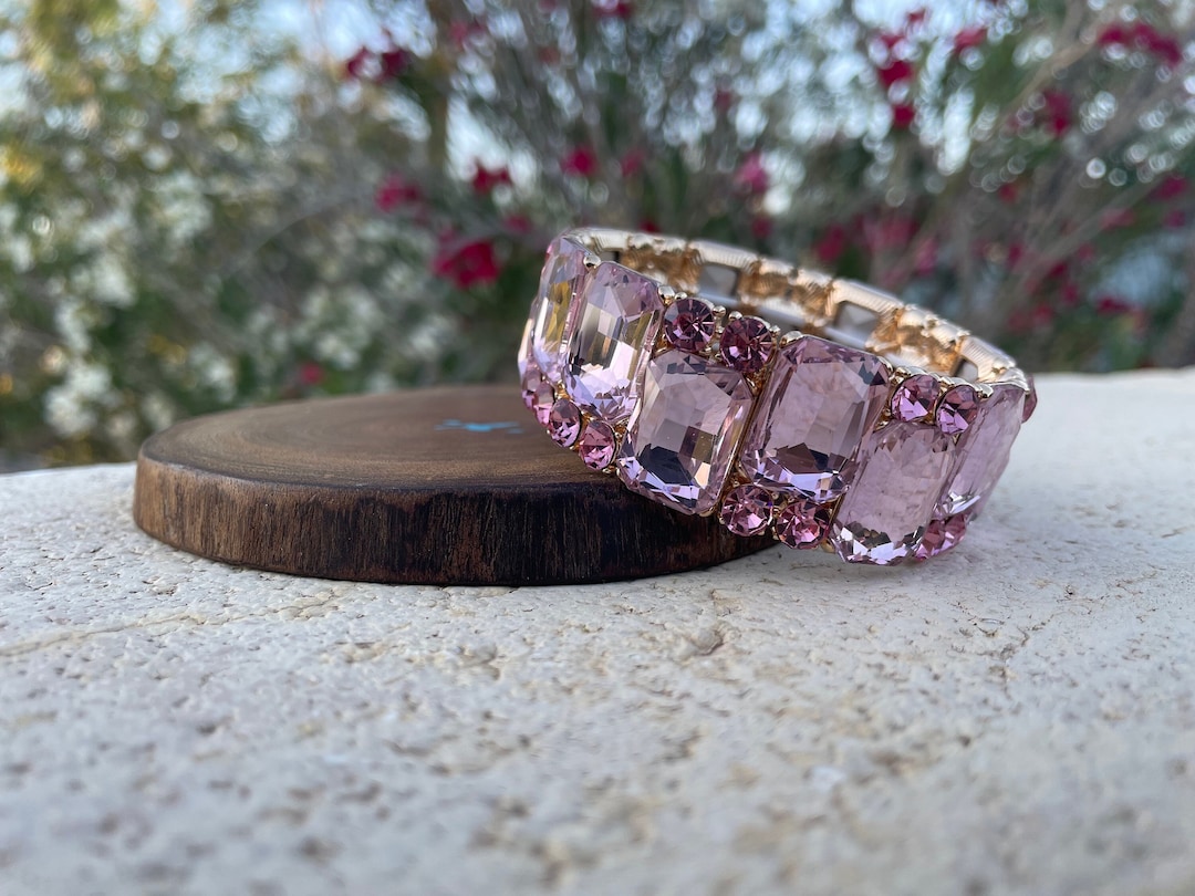 Light Pink Bracelet, Rose Pink Rhinestone Bracelet, Pink Prom Bracelet ...